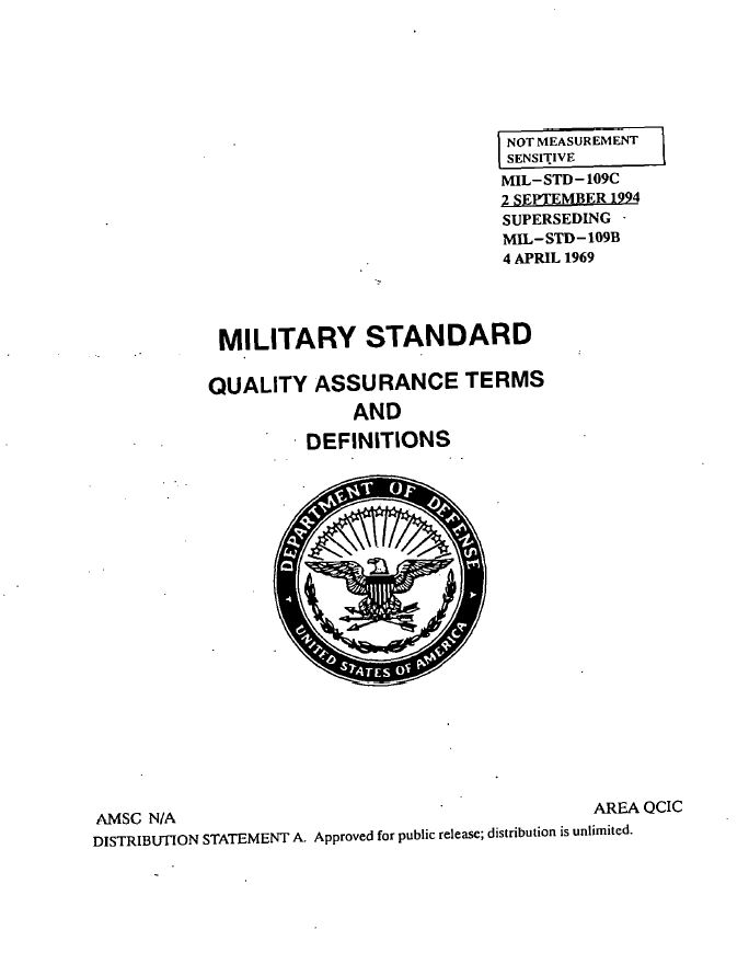 MIL STD- Quality Assurance Terms and Definitions | SE Goldmine